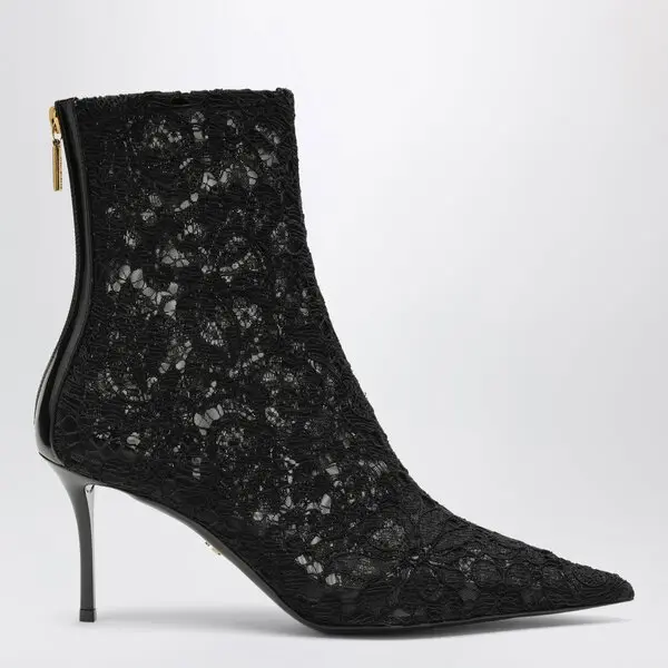 Dolce & Gabbana Lace And Patent Leather Ankle Boot - Black