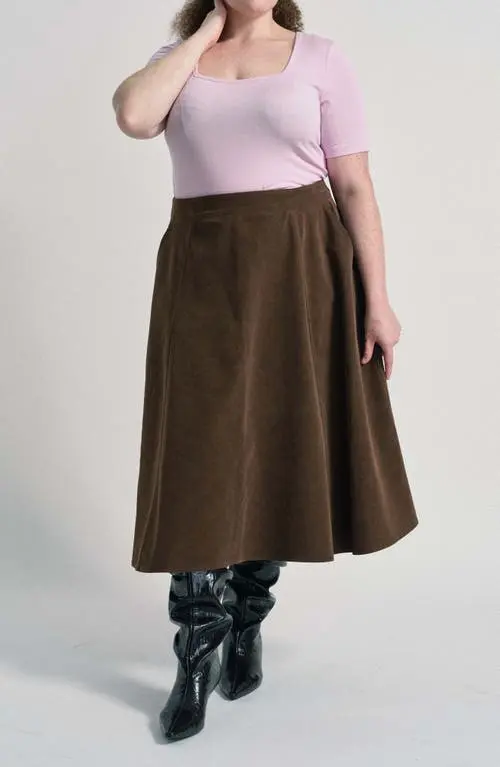 Universal Standard Abi Faux Suede Midi Skirt - Coffee