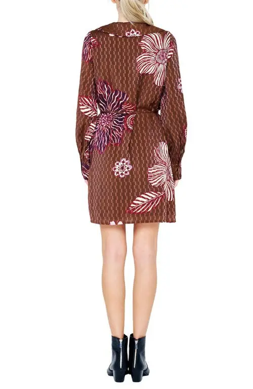 CIEBON Willow Print Tie Waist Long Sleeve Dress