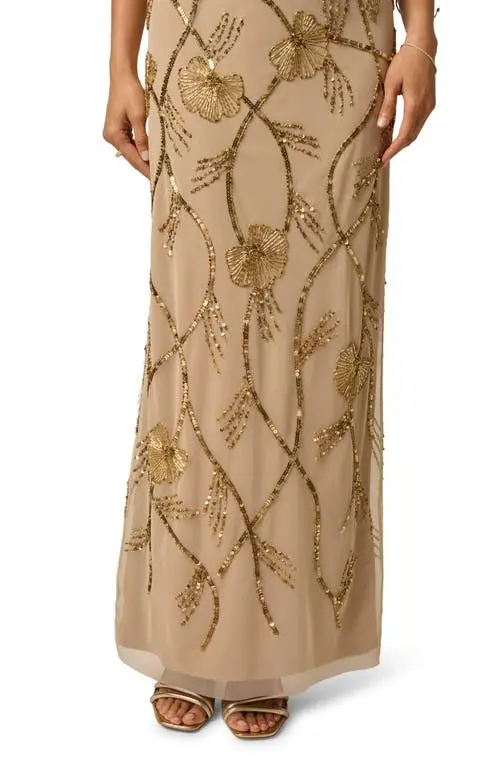 Adrianna Papell Beaded Mock Neck Sleeveless Gown