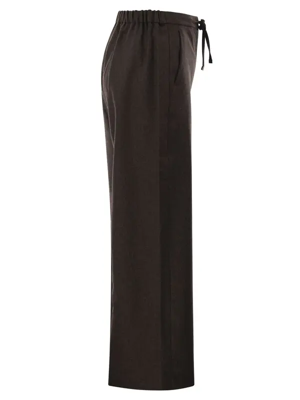 Max Mara Smmfloria Virgin Wool Stretch Trousers With Drawstring Waist - Brown