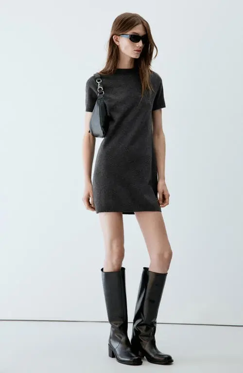 Mango Nekanu Crewneck Fine Knit Minidress - Charcoal