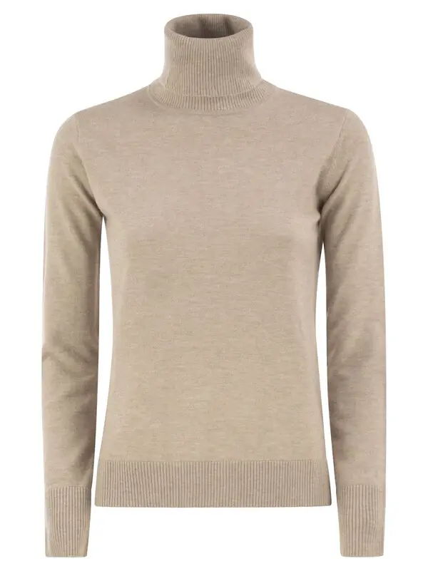 Max Mara Smmallegra Pure Wool Roll-neck Jumper With Logo Elbow Patches - Cream