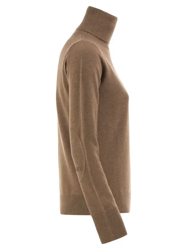 Max Mara Smmallegra Pure Wool Roll-neck Jumper With Logo Elbow Patches - Brown
