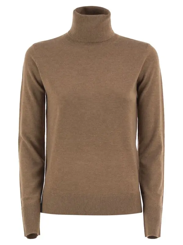 Max Mara Smmallegra Pure Wool Roll-neck Jumper With Logo Elbow Patches - Brown