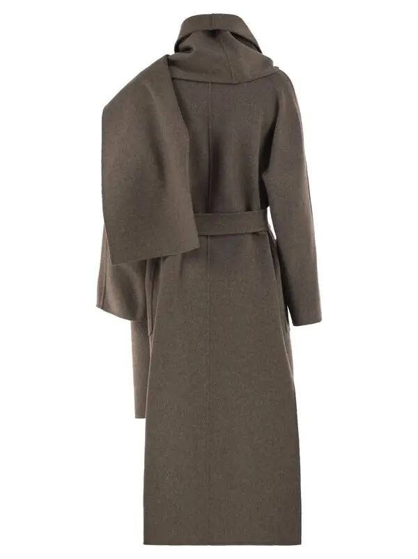 Max Mara Smmpeonie Pure Virgin Wool Coat With Integrated Scarf - Brown