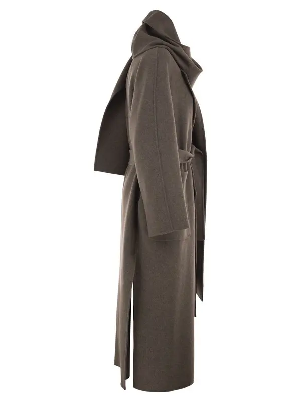Max Mara Smmpeonie Pure Virgin Wool Coat With Integrated Scarf - Brown