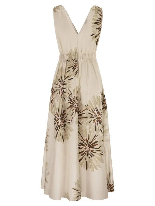 Brunello Cucinelli Long Cotton Dress With Floral Print And Matching Belt