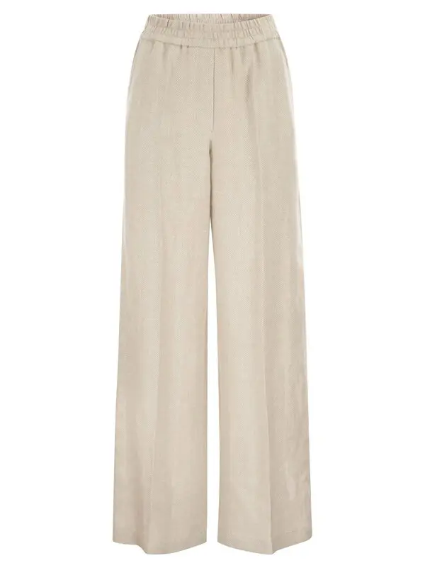 Brunello Cucinelli Loose Track Trousers In Chevron Linen And Cotton - Multicolor