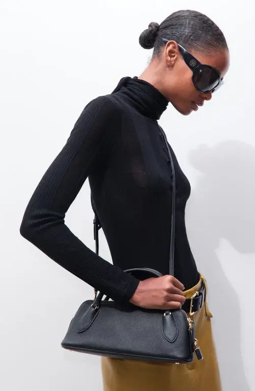 Tory Burch Lock Leather Top Handle Bag - Black