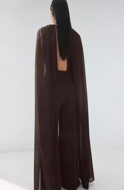 Mango Capelet Sleeve Wide Leg Jumpsuit