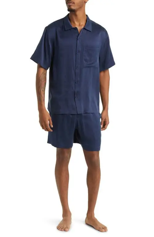 Lunya Washable Silk Button-up Short Pajamas - Deep Blue