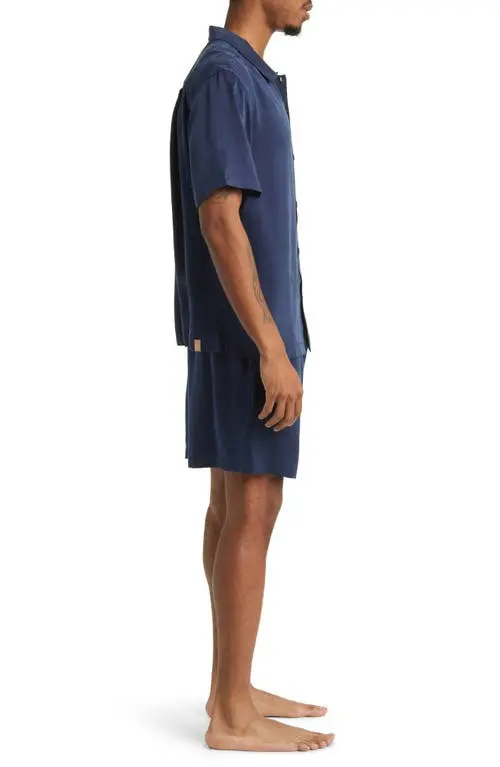 Lunya Washable Silk Button-up Short Pajamas - Deep Blue