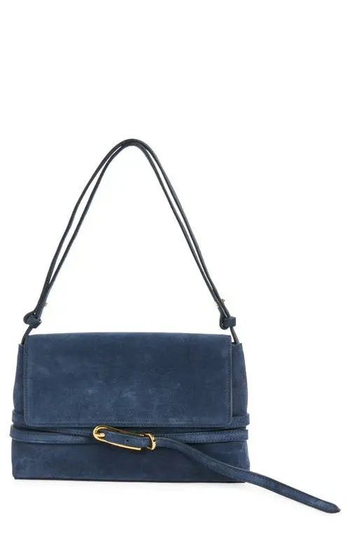 LIFFNER Belted Suede Shoulder Bag - Navy