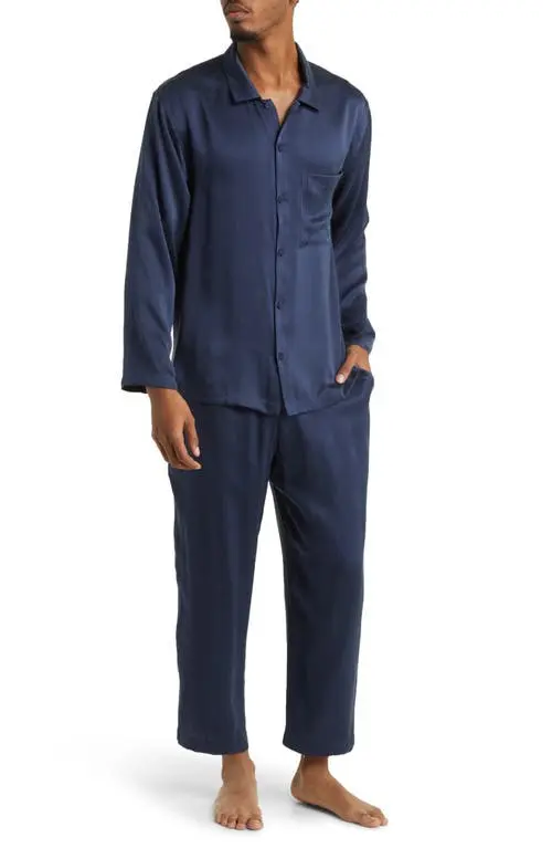 Lunya Long Sleeve Washable Silk Pajamas - Deep Blue