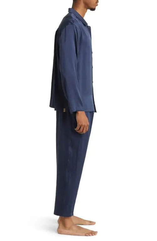 Lunya Long Sleeve Washable Silk Pajamas - Deep Blue