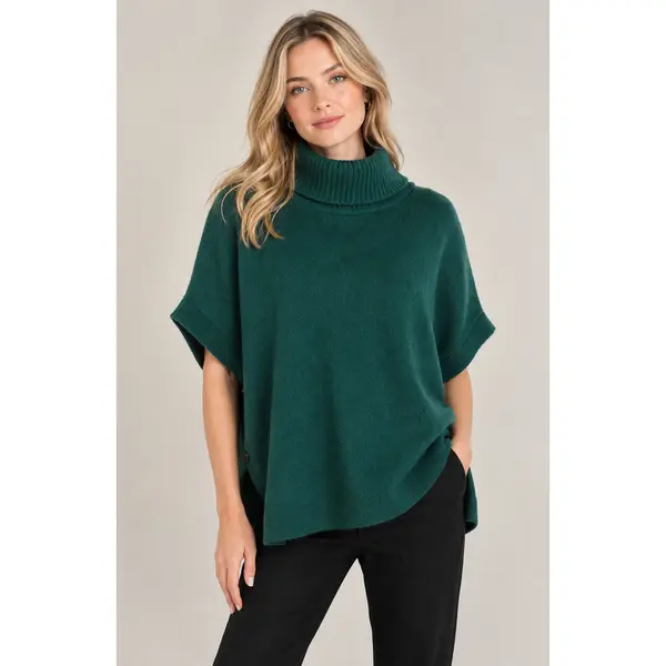 Portolano Cashmere Turtleneck Poncho - Forest