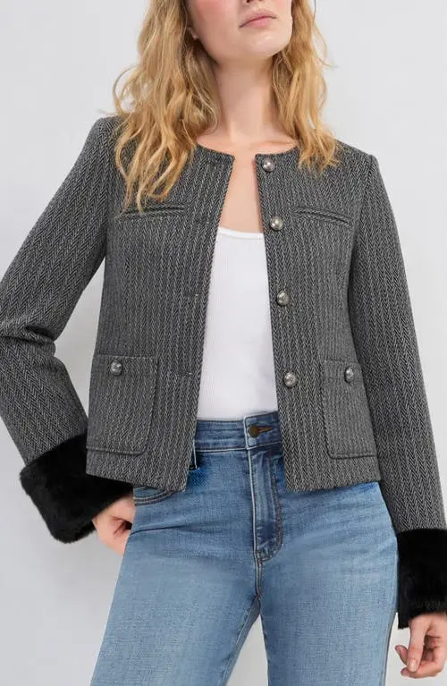LIVERPOOL Herringbone Jacket With Faux Fur Cuffs