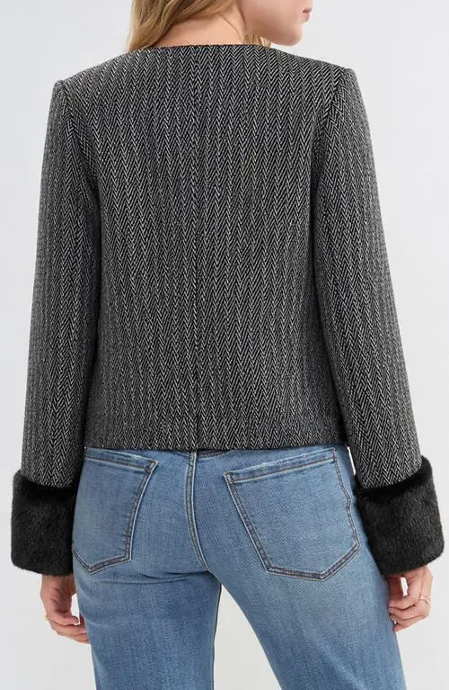 LIVERPOOL Herringbone Jacket With Faux Fur Cuffs