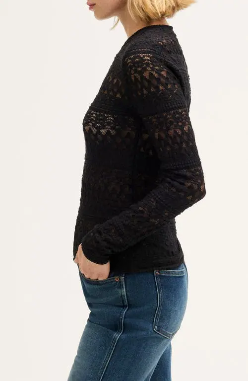 Madewell Jacquard Lace Long Sleeve Top - Jet Black