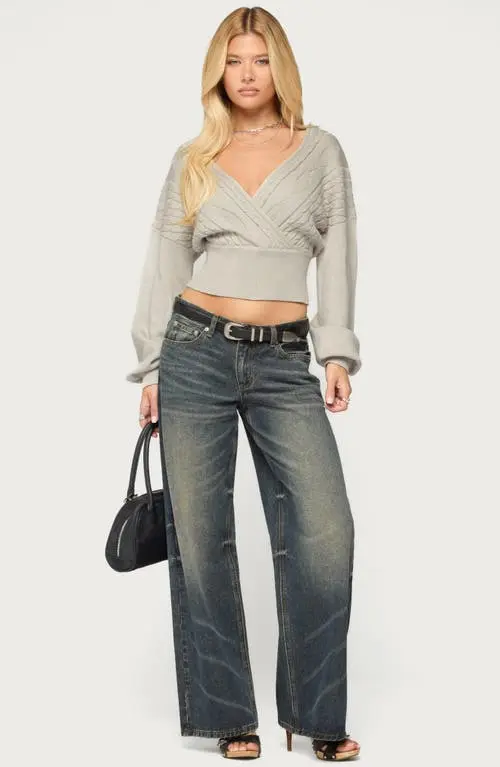 EDIKTED Aloa Cable Knit Wrap Sweater