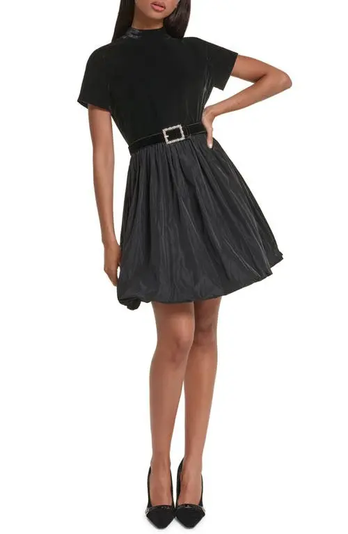 Karl Lagerfeld Paris Mixed Media Bubble Hem Dress