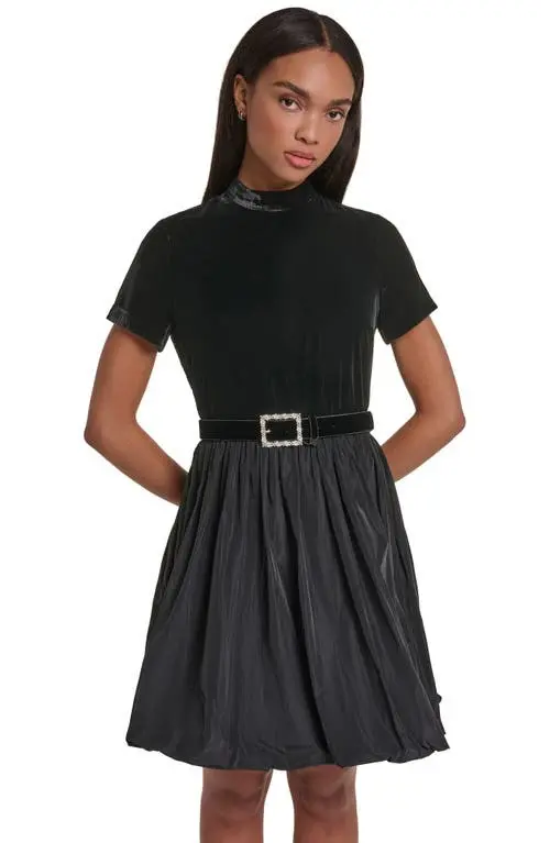Karl Lagerfeld Paris Mixed Media Bubble Hem Dress