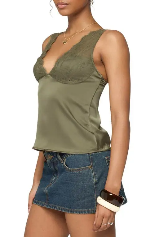 EDIKTED Vikkey Lace Trim Satin Tank - Olive
