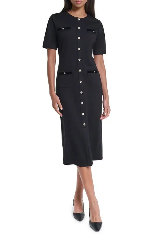 Karl Lagerfeld Paris Button Front Midi Knit Dress