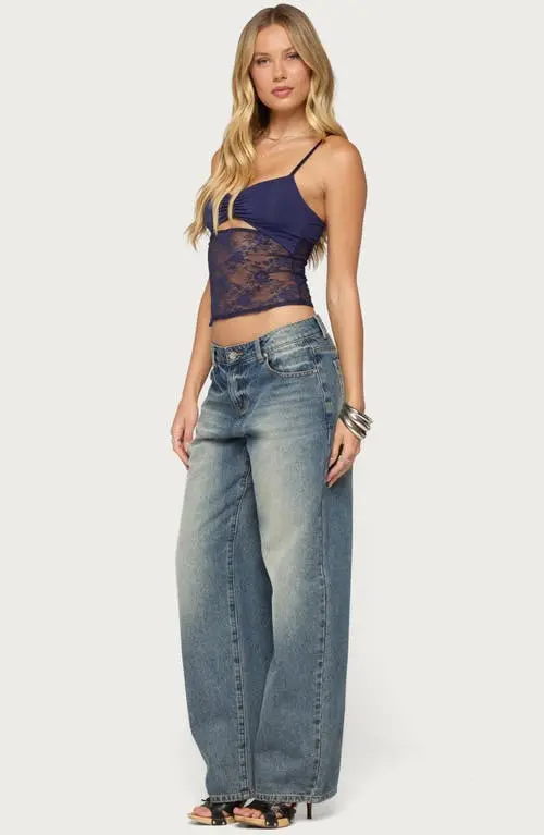 EDIKTED Damarie Cutout Ruched Lace Camisole - Navy