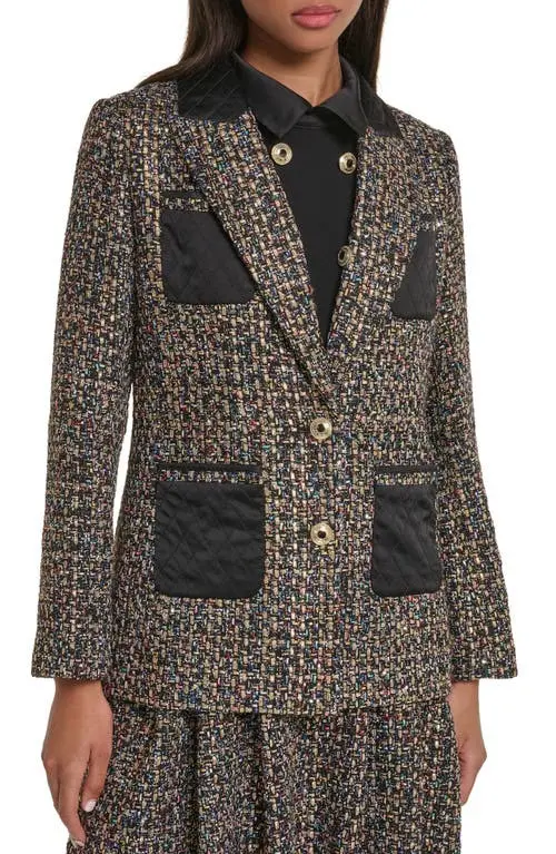 Karl Lagerfeld Paris Quilted Accent Tweed Jacket