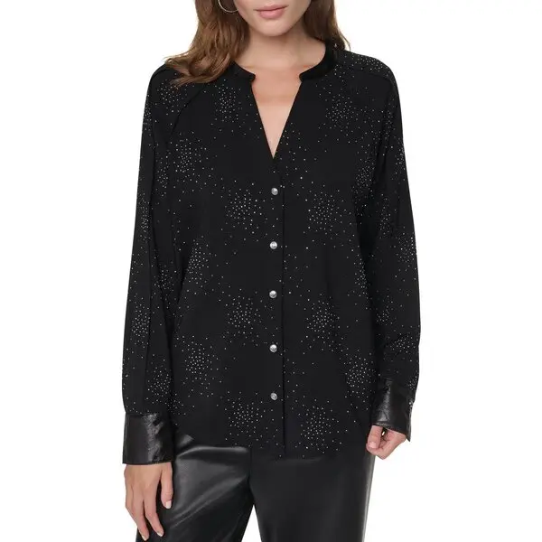 Dkny Firework Embellished Shirt With Faux Leather Cuffs