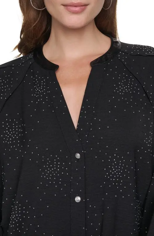 Dkny Firework Embellished Shirt With Faux Leather Cuffs