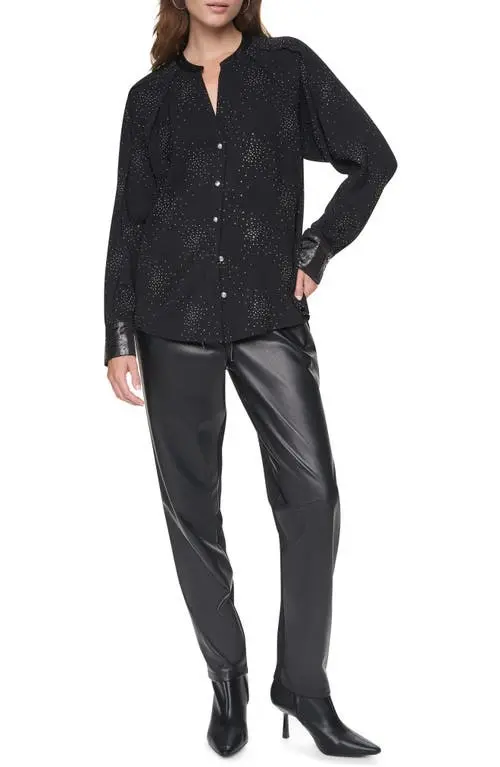 Dkny Firework Embellished Shirt With Faux Leather Cuffs