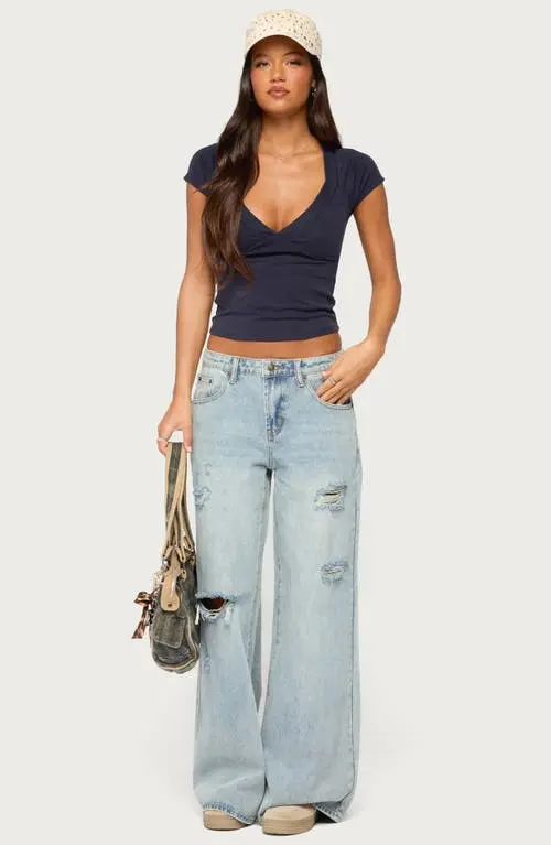 EDIKTED Docie Plunge V-neck Cropped Top