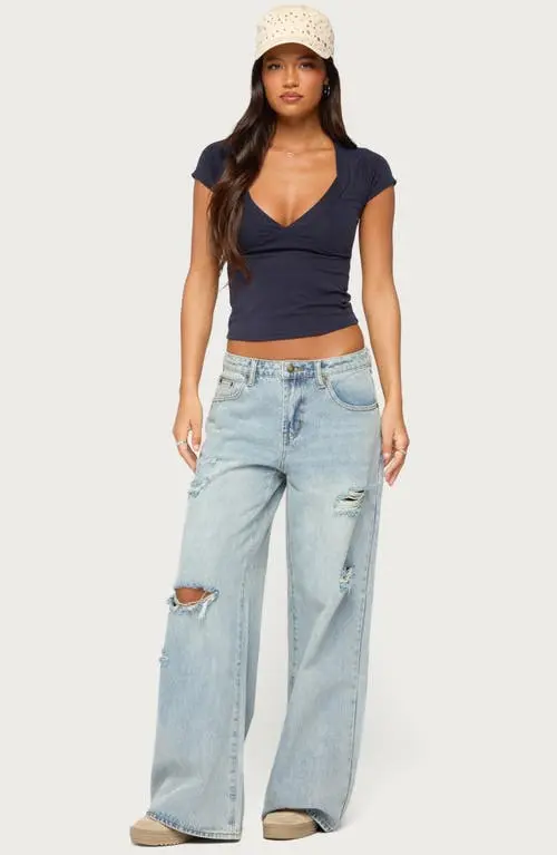 EDIKTED Docie Plunge V-neck Cropped Top
