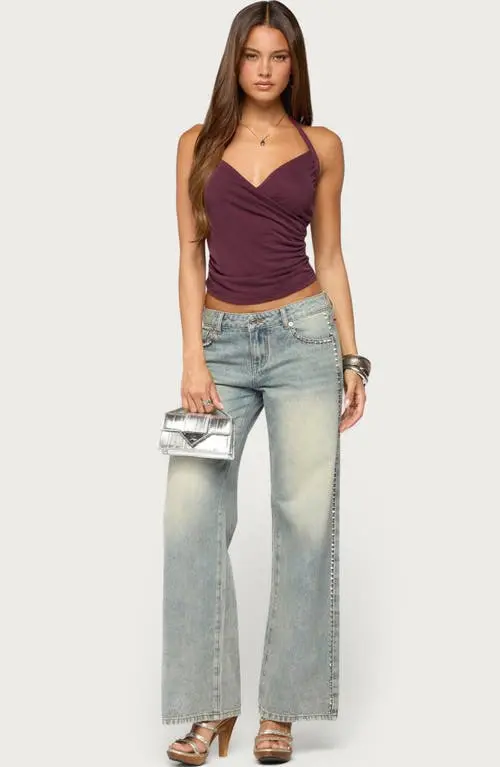 EDIKTED Taile Ruched Wrap Halter Top