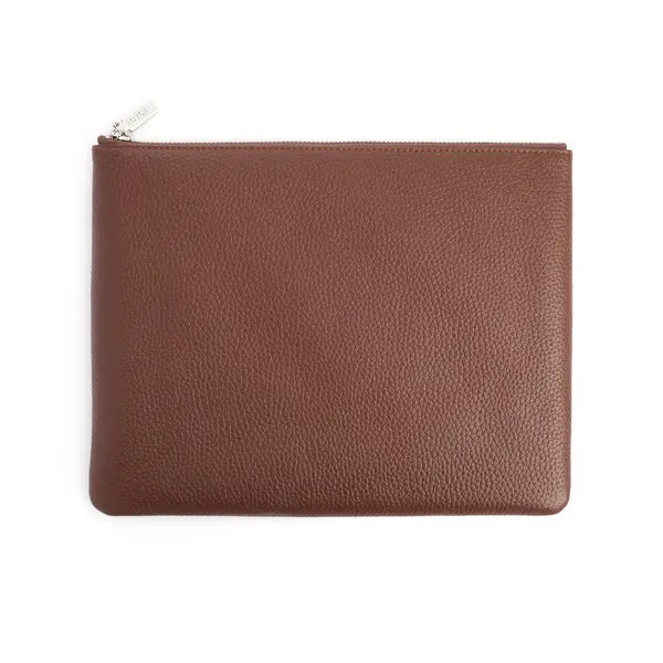 ROYCE NEW YORK Large Travel Zippered Pouch - Tan