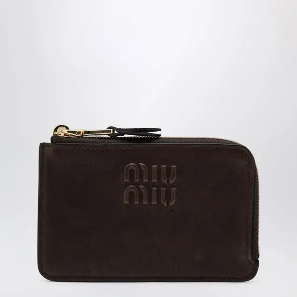 Miu Miu Radica Zip Card Holder In Leather - Brown