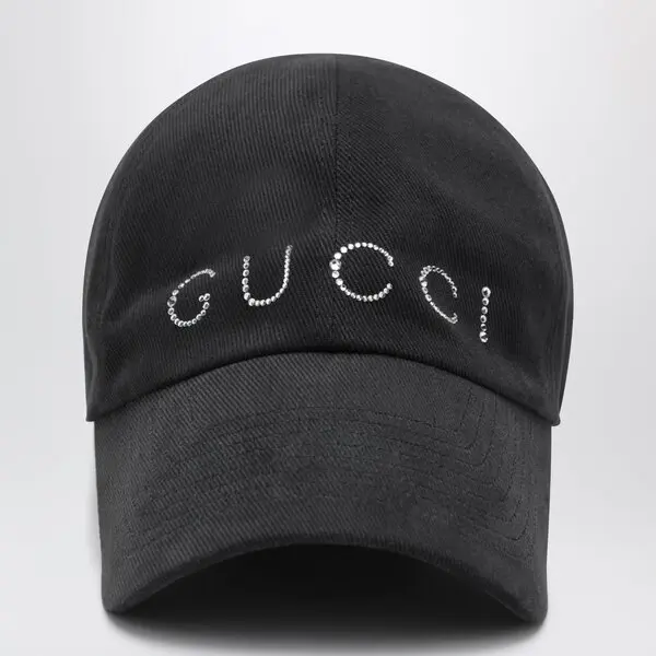 Gucci Baseball Cap With Crystal Logo - Black
