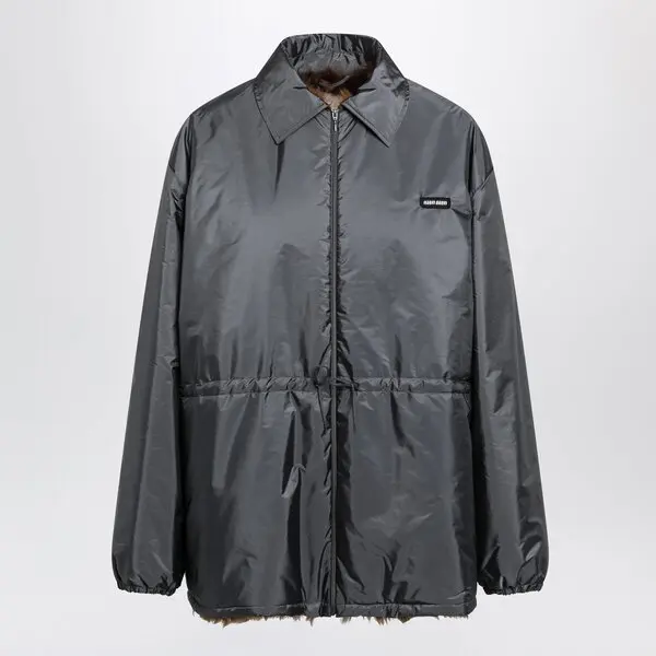 Miu Miu Ematite Blouson In Technical Fabric And Shearling - Gray