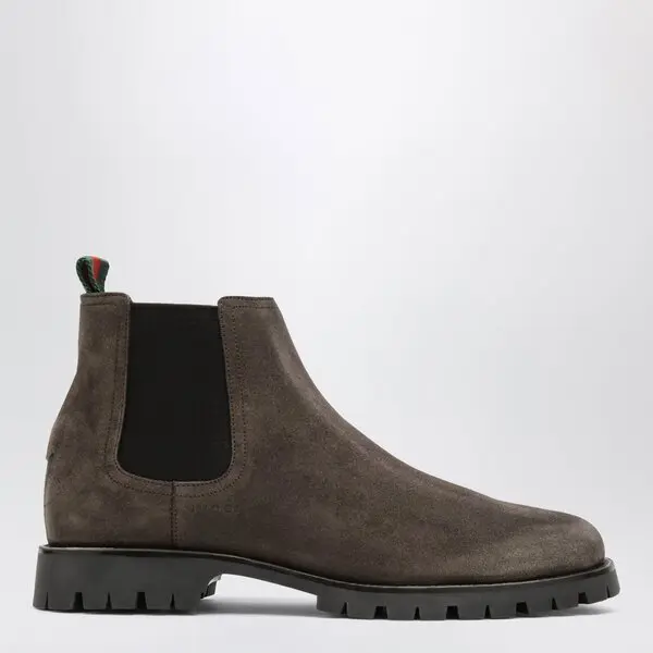 Gucci Suede Chelsea Boots With Web Detail - Brown