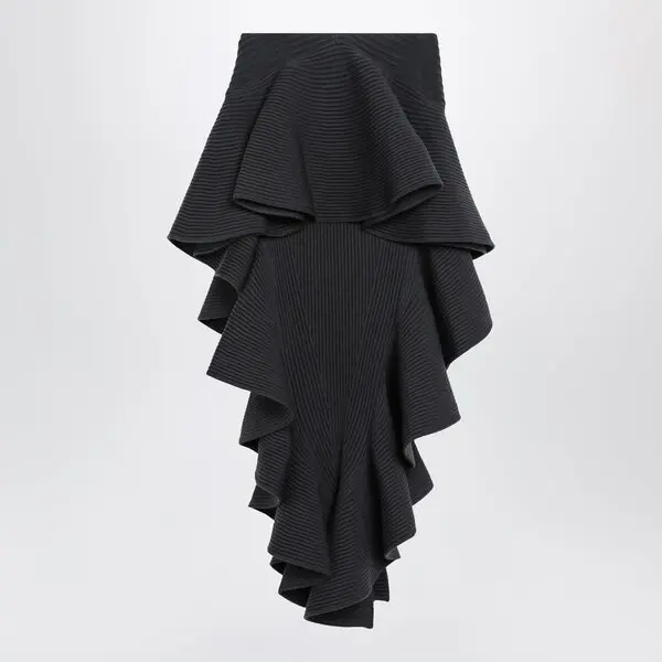 Alaïa Blue-grey Wool Ruffle Skirt - Gray