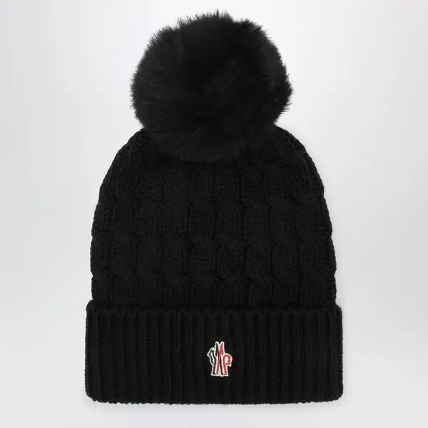 Moncler Wool Beanie With Pompom - Black