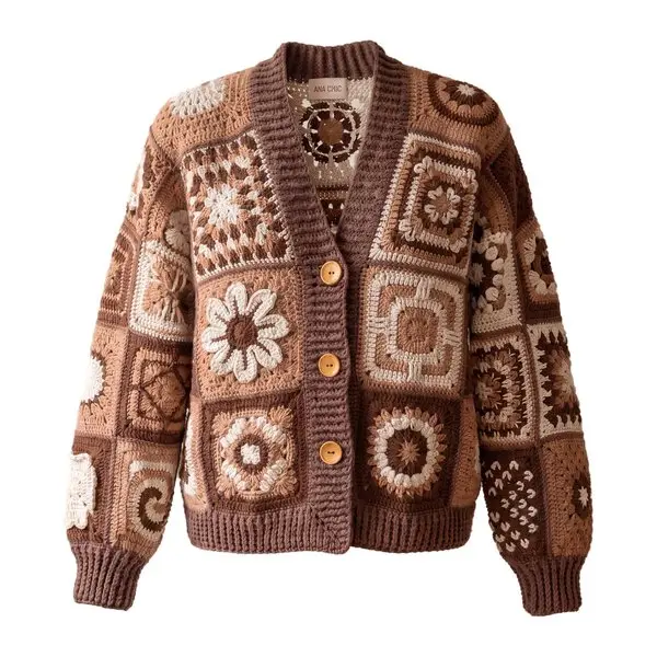 ANA CHIC Cocoa Granny Square Handmade Crochet Cardigan