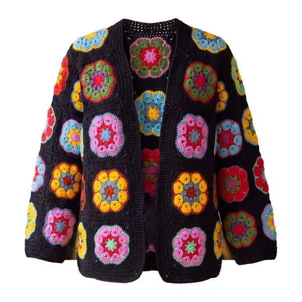 ANA CHIC Floral Granny Square Handmade Crochet Cardigan