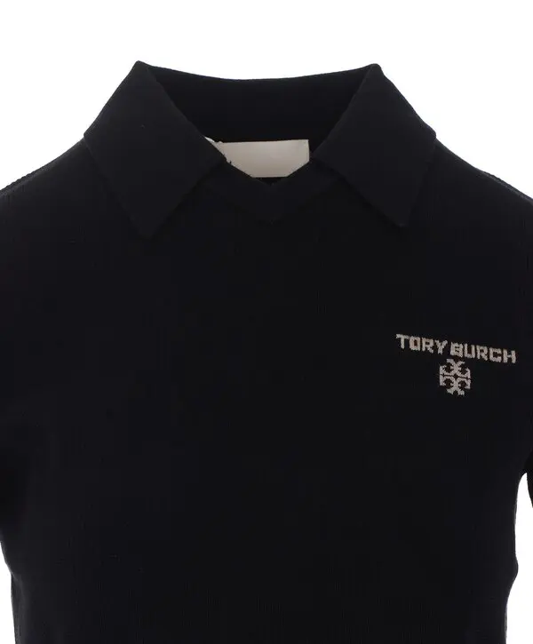 Tory Burch Logo Fine-knit Polo Top