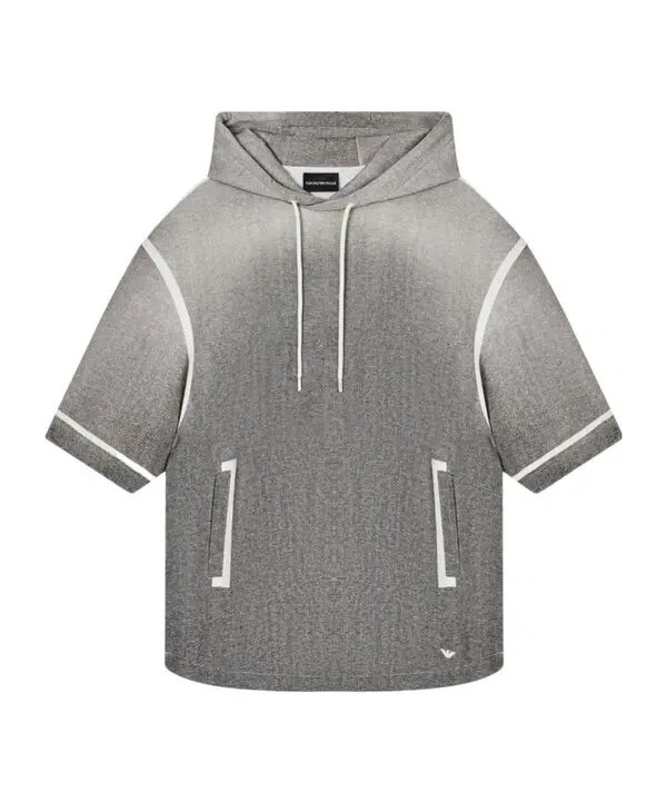 Emporio Armani Contrast-trim Short-sleeve Hoodie - Gray