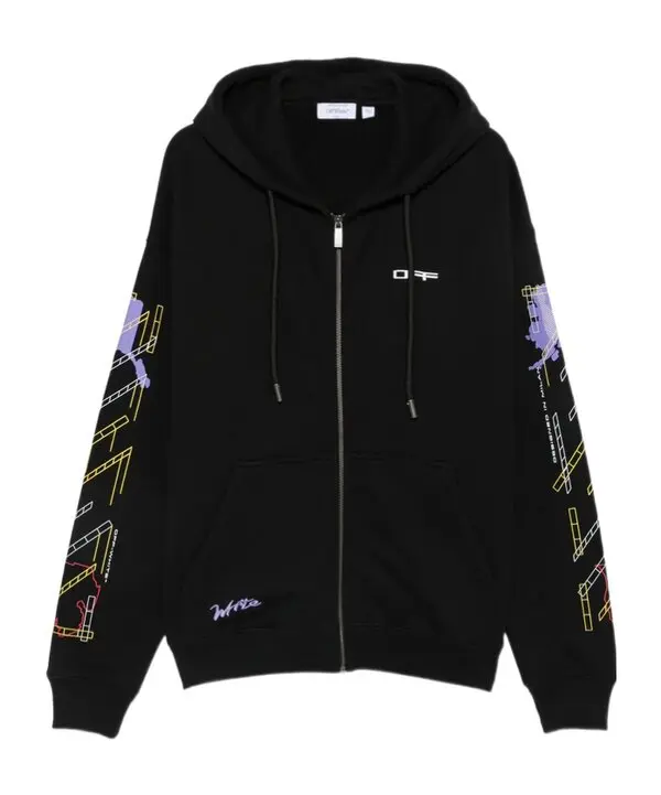 Off-White Drawstring Hooded Sweatshirt - Black