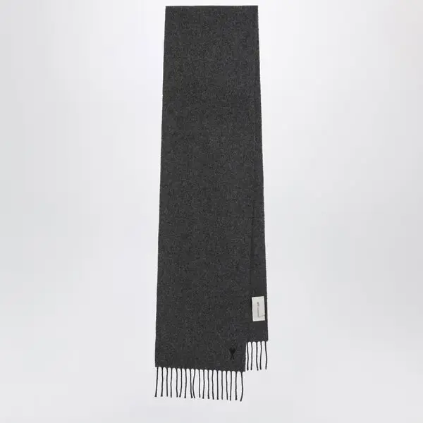 AMI Paris Grey De Coeur Wool Scarf - Gray